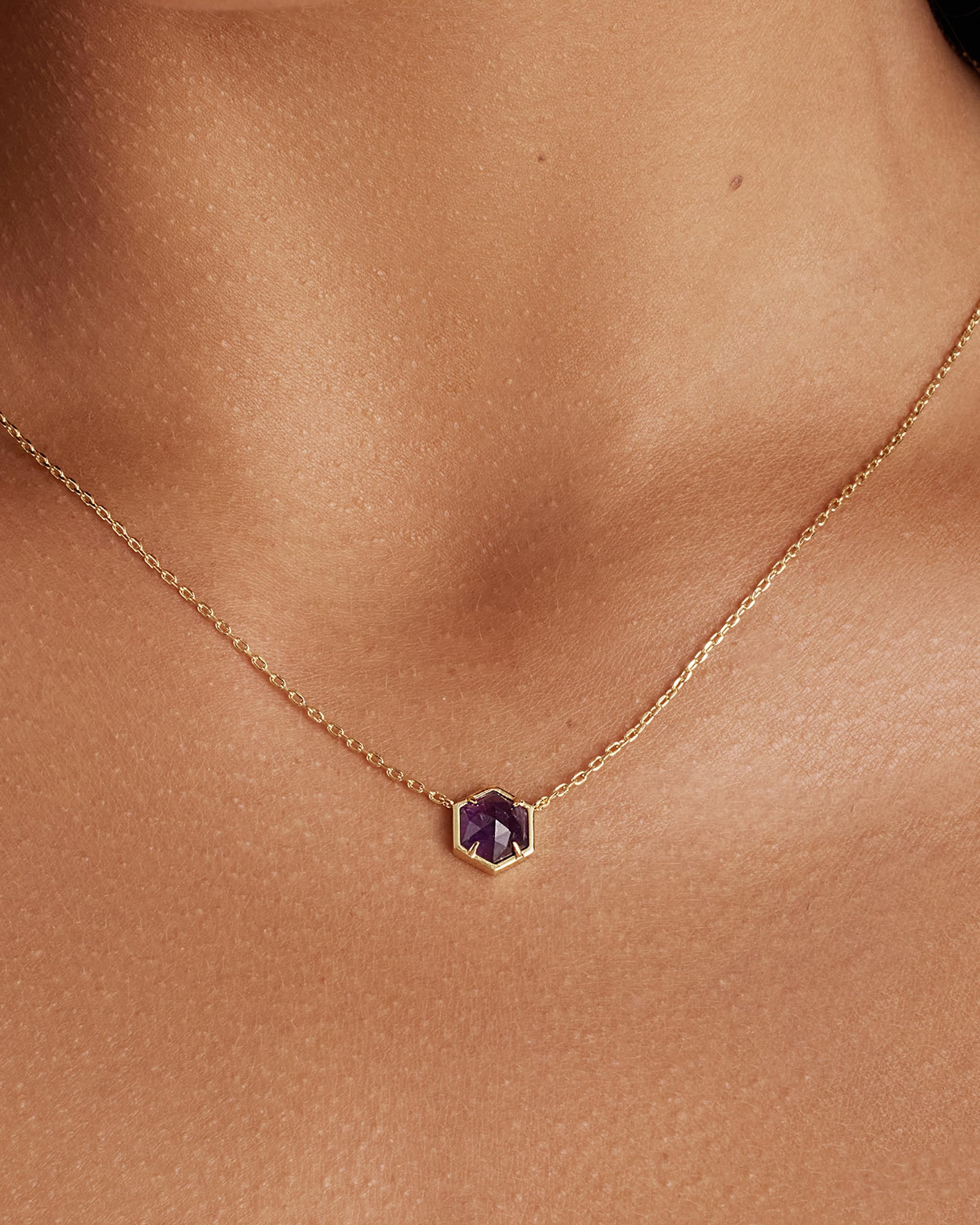 PAVOI 14K Yellow Gold Plated Amethyst Gemstone Pendant Necklace | Gemstone Dainty Chain Necklaces for Women