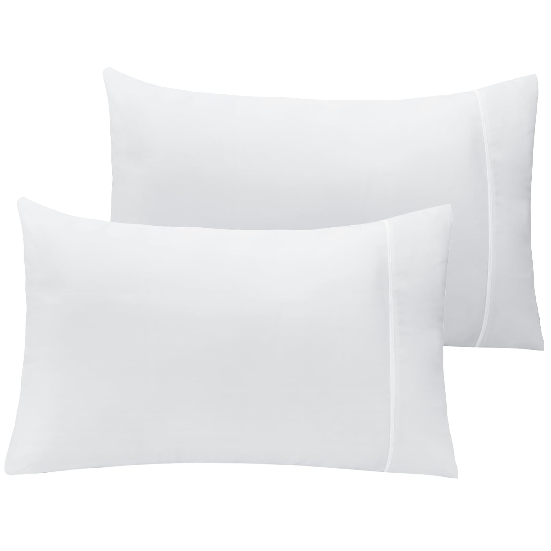 LuxClub Collection Pillowcases 2 Pack - Eco Friendly Wrinkle Free Cooling Pillow Cases with Satin Trim - Machine Washable Hotel Bedding Silky Soft - White Standard/Queen