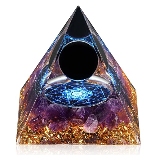Hopeseed Orgone Crystal Pyramid Obsidian&Amethyst Healing Crystal Pyramid Nubian Orgonite Positive Energy Chakra Meditation âŚ