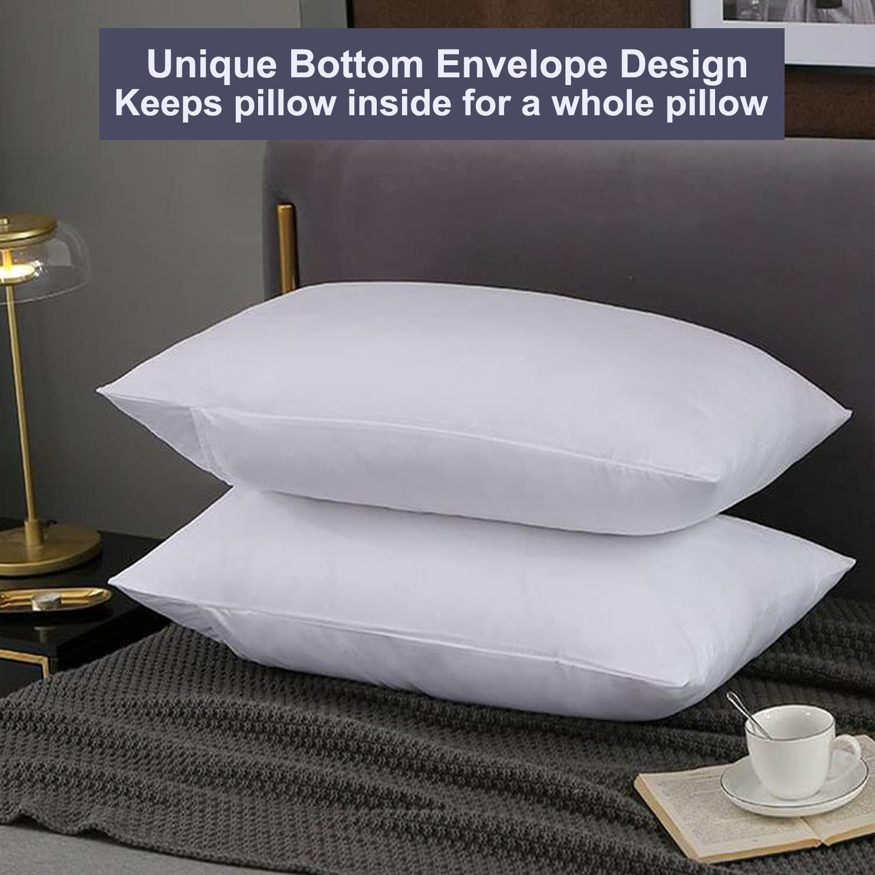 Premium White Pillowcases 6 Pack, Standard Queen Size, Soft Brushed 1800 Thread Count Microfiber, Allergies Free, Wrinkle Resistant, Tailoring Iron, 0.5 Dozen Bulk Pillowcases Set