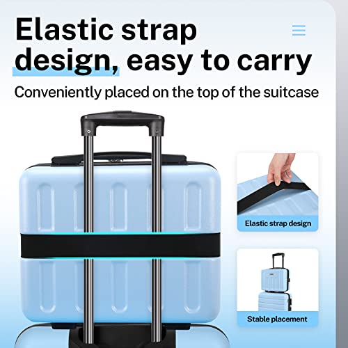 AnyZip Cosmetic Travel Case Hard Shell Portable Small Makeup Suitcase Hand Luggage Carrying Bag 14Inch LightBlue