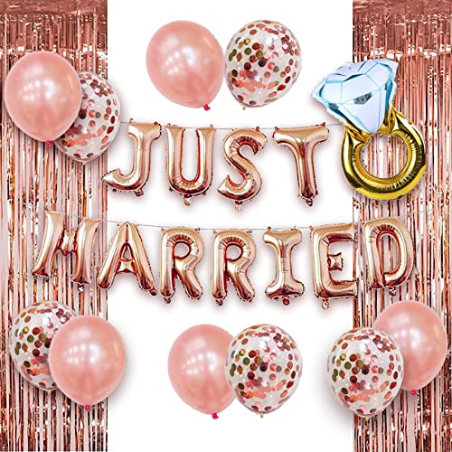 Just Married Decorations Wedding Decorations Set – Wedding Balloons Decorations – Just Married Balloons Just Married Banner – Wedding Party Decorations Congratulations for Bridal Shower Party