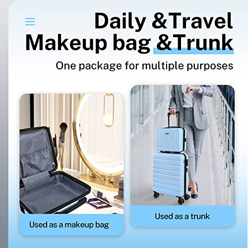 AnyZip Cosmetic Travel Case Hard Shell Portable Small Makeup Suitcase Hand Luggage Carrying Bag 14Inch LightBlue