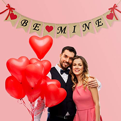 Be Mine Banner Burlap, Be Mine Bunting Garland for Wedding Engagement Anniversary Party Decorations Valentine's Day Indoor and Outdoor Decoration