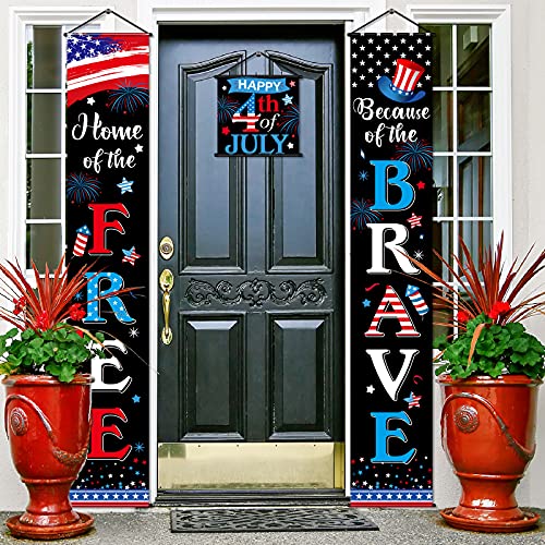 3 Pieces 4th of July Decoration Independence Day Patriotic Banner Flag Home of The Free and Because of The Brave Veterans Day Hanging Sign Set for House Yard Porch Garden Indoor Outdoor Party Supply