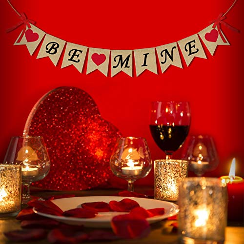 Be Mine Banner Burlap, Be Mine Bunting Garland for Wedding Engagement Anniversary Party Decorations Valentine's Day Indoor and Outdoor Decoration
