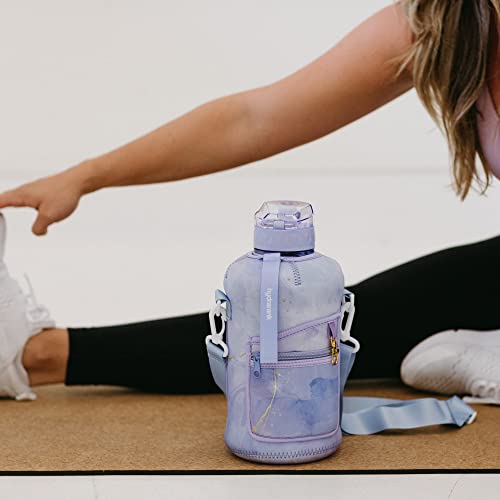 HYDRARANK Half Gallon Water Bottle with Sleeve - BPA Free Gym Water Bottle with Straw and Spout Lid - Leak Proof - Reusable Large Water Jug with Strap, Handle for Daily Hydration (74 Ounce)
