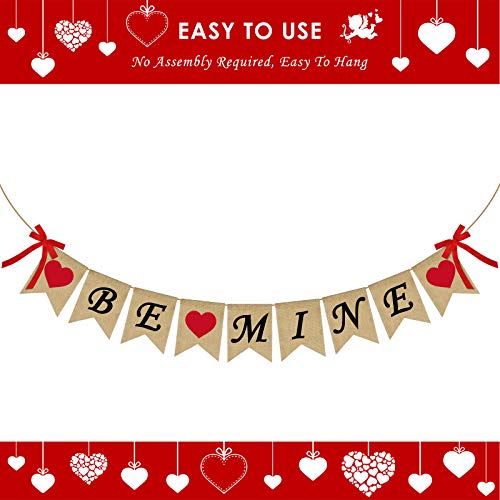 Be Mine Banner Burlap, Be Mine Bunting Garland for Wedding Engagement Anniversary Party Decorations Valentine's Day Indoor and Outdoor Decoration