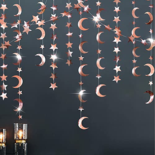 Rose Gold Twinkle Little Star Moon Garland Planet/Constellation Party Decorations Ramadan Crescent Garlands Stars Streamer Banner Kids Birthday/Bdau Wedding Anniversary Baby Shower EID Party Supplies