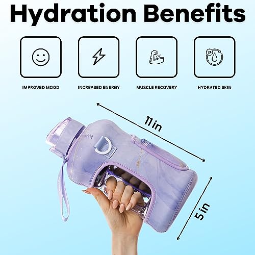 HYDRARANK Half Gallon Water Bottle with Sleeve - BPA Free Gym Water Bottle with Straw and Spout Lid - Leak Proof - Reusable Large Water Jug with Strap, Handle for Daily Hydration (74 Ounce)