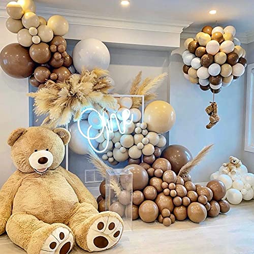 Teddy Bear Baby Shower Balloon Boxes Brown Garland Kit Arch Nude Neutral Cream Birthday Party Decorations White Peach Blush Different Sizes Coffee Wedding Theme
