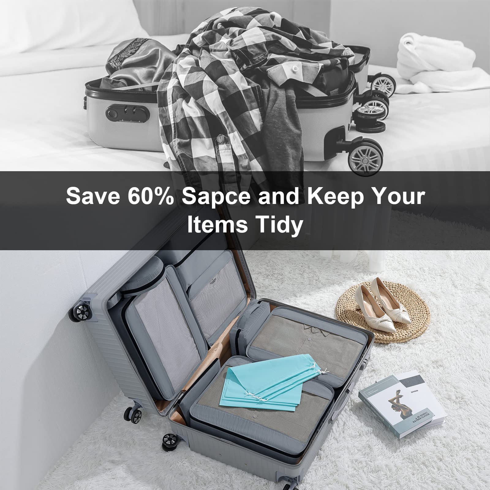 Packing Cubes for Travel 11 Sets of Packing Cubes for Suitcases, Travel Cubes Organizer, Luggage Organizer with Shoes Bag Underwear bag Electronics Bag(Grey)