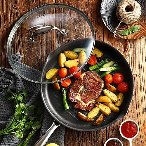NANFANG BROTHERS Frying Pan 11 inch 316 Food Grade Copper Core Non Stick Frying Pan Set, 3 Ply Compound Pot Bottom, Anti-Scratch Pot Body, Dishwasher Safe (with Pan Lid)