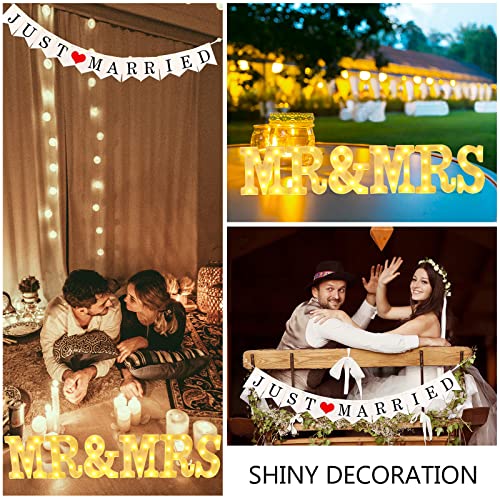 Coume Wedding Decorations Set, Mr Mrs Marquee LED Signs Just Married Banner Fairy String Light, 8.5 Inch Sign, for Table, Photo Props