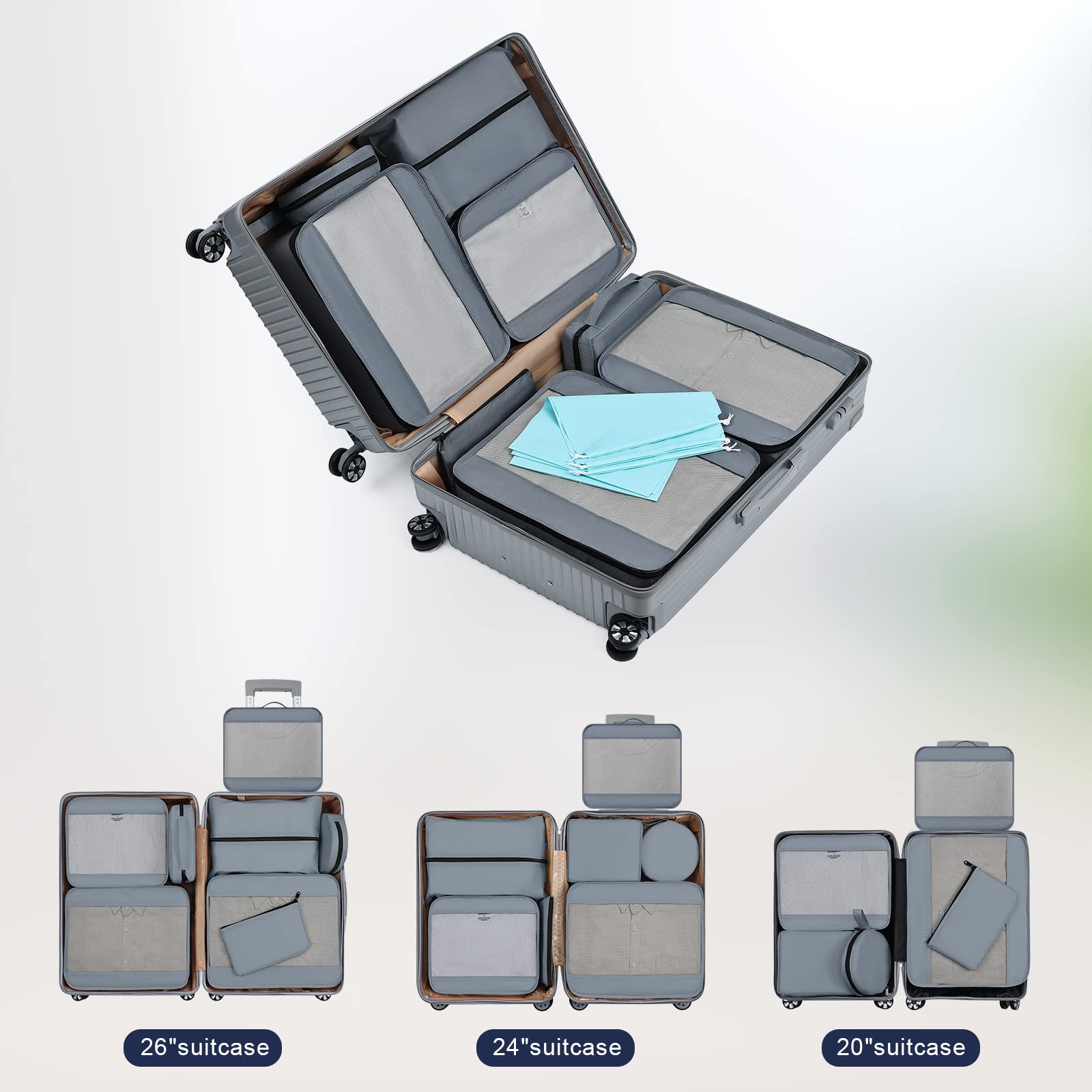 Packing Cubes for Travel 11 Sets of Packing Cubes for Suitcases, Travel Cubes Organizer, Luggage Organizer with Shoes Bag Underwear bag Electronics Bag(Grey)