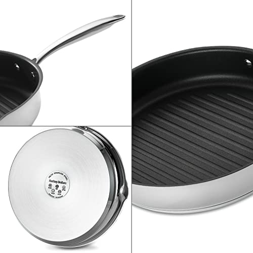 NANFANG BROTHERS Frying Pan 11 inch 316 Food Grade Copper Core Non Stick Frying Pan Set, 3 Ply Compound Pot Bottom, Anti-Scratch Pot Body, Dishwasher Safe (with Pan Lid)