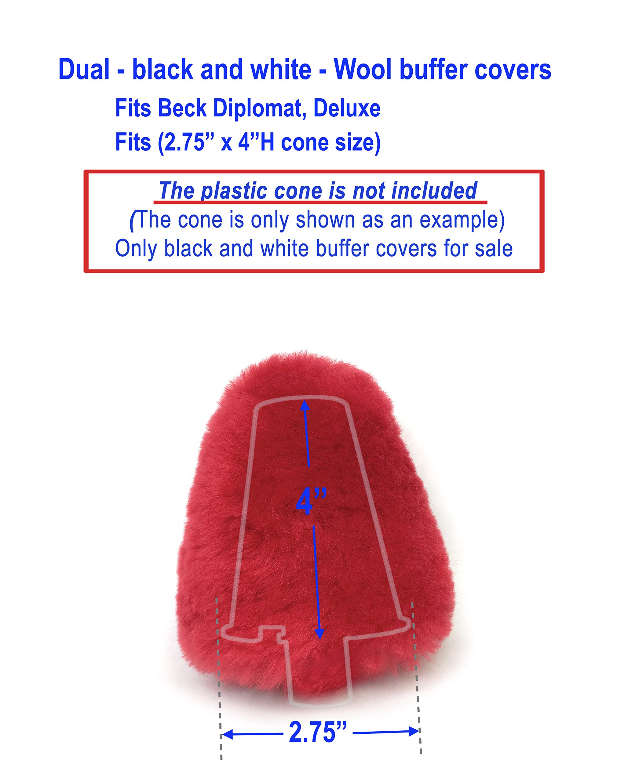 Large Dual 100% Lamb Wool Buffer Covers Fit 2.75”Dia x 4”High - Beck Diplomat, Deluxe Shoe Polishers