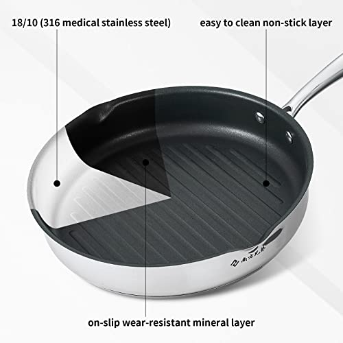 NANFANG BROTHERS Frying Pan 11 inch 316 Food Grade Copper Core Non Stick Frying Pan Set, 3 Ply Compound Pot Bottom, Anti-Scratch Pot Body, Dishwasher Safe (with Pan Lid)