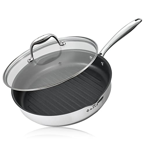 NANFANG BROTHERS Frying Pan 11 inch 316 Food Grade Copper Core Non Stick Frying Pan Set, 3 Ply Compound Pot Bottom, Anti-Scratch Pot Body, Dishwasher Safe (with Pan Lid)