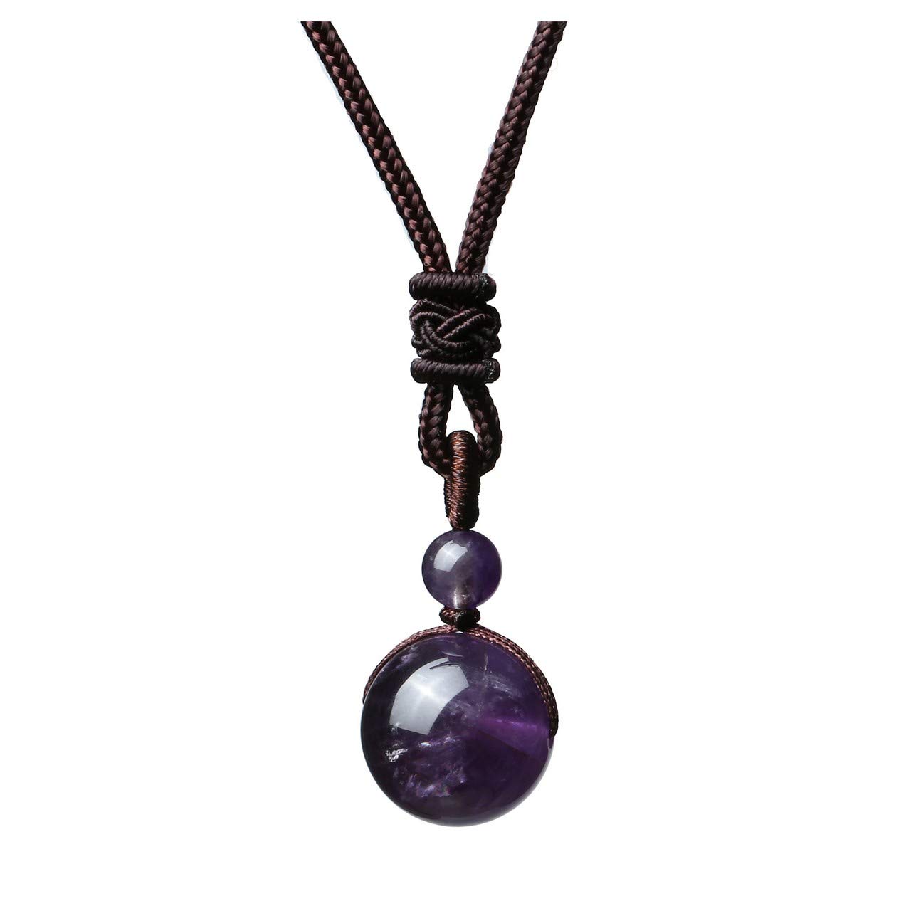 Jovivi Healing Crystals Necklace Natural Amethyst Lucky Blessing Protection Chakra Beads Stone Pendant for Women and Men Adjustable