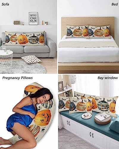 Edwiinsa Halloween Pillow Covers Standard Size Set of 2 Bed Pillow, Horror Orange Grey Pumpkin Bat Farmhouse Plush Soft Comfort for Hair/Skin Cooling Pillowcases with Envelop Closure 20''x26''
