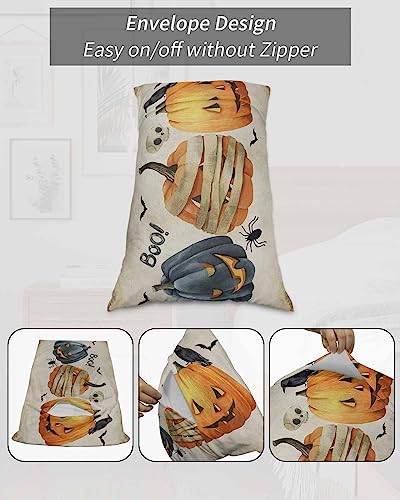 Edwiinsa Halloween Pillow Covers Standard Size Set of 2 Bed Pillow, Horror Orange Grey Pumpkin Bat Farmhouse Plush Soft Comfort for Hair/Skin Cooling Pillowcases with Envelop Closure 20''x26''