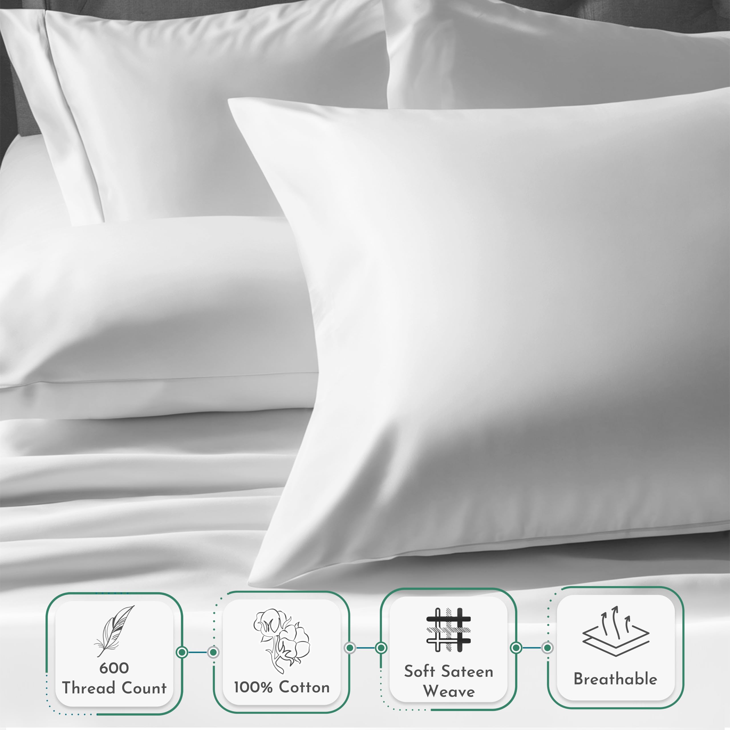 Luxuriously Soft Hotel Quality 600 Thread Count, 100% Cotton Set of 2 Cases, Crisp & Cool Standard Pillow Cases Set of 2 Fits Standard & Queen Pillows (Pastel Blue)