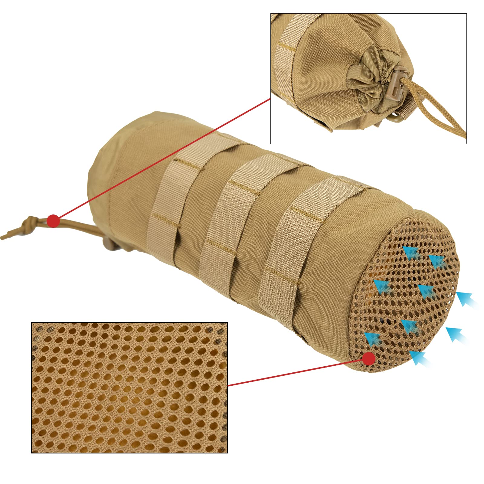 LOOGU Sports Water Bottle Pouch Bag, Molle Water Bottle Holder with Drawstring Open Top & Mesh Bottom, Travel Mesh Water Bottle Bag Tactical Hydration Carrier