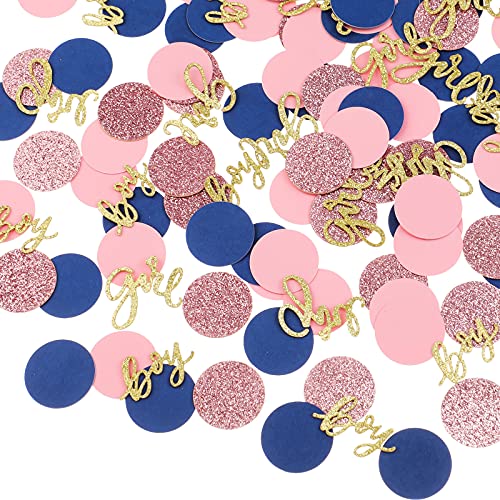 300 Pieces Gender Reveal Decorations Confetti Navy Blue Rose Gold Pink Confetti Glitter Sprinkles Paper Confetti Colored Table Confetti for Party Table Decoration (Circle, Boy, Girl)