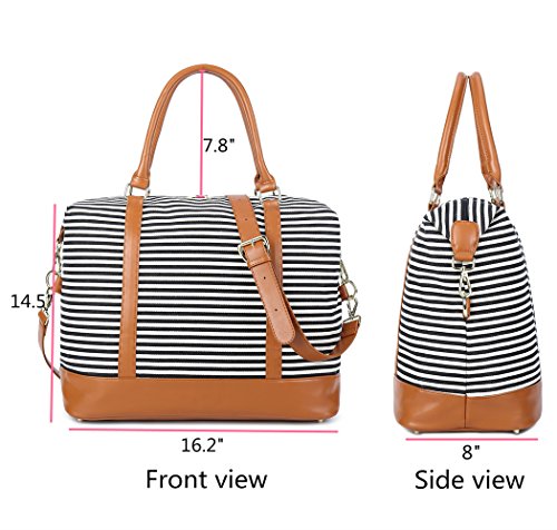 Bluboon Women Ladies Canvas Weekender Bag Overnight Carry-on Tote Duffel in Trolley Handle (BlackStripe)