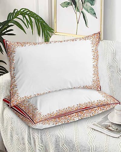 Edwiinsa Fall Leaves Pillow Covers King Standard Set of 2 Bed Pillow, Red Lace Farmhouse Rustic Maple Leaf Plush Soft Comfort for Hair/Skin Cooling Pillowcases with Envelop Closure 20''x36''