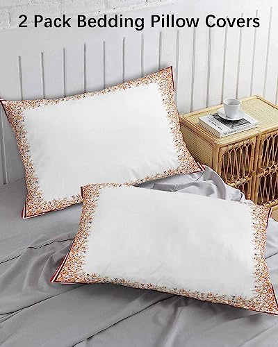 Edwiinsa Fall Leaves Pillow Covers King Standard Set of 2 Bed Pillow, Red Lace Farmhouse Rustic Maple Leaf Plush Soft Comfort for Hair/Skin Cooling Pillowcases with Envelop Closure 20''x36''
