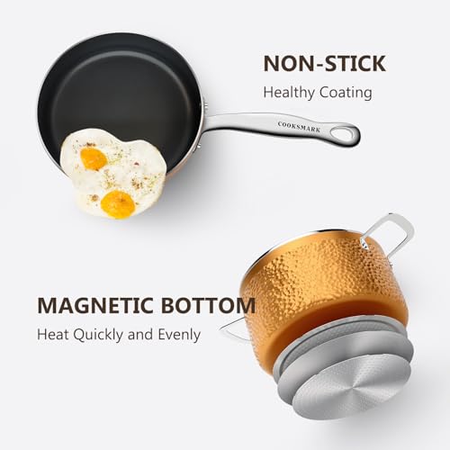 COOKSMARK 10 Piece Hammered Copper Cookware Set with Nonstick Coating, Induction Pots and Pans Set Dishwasher Safe