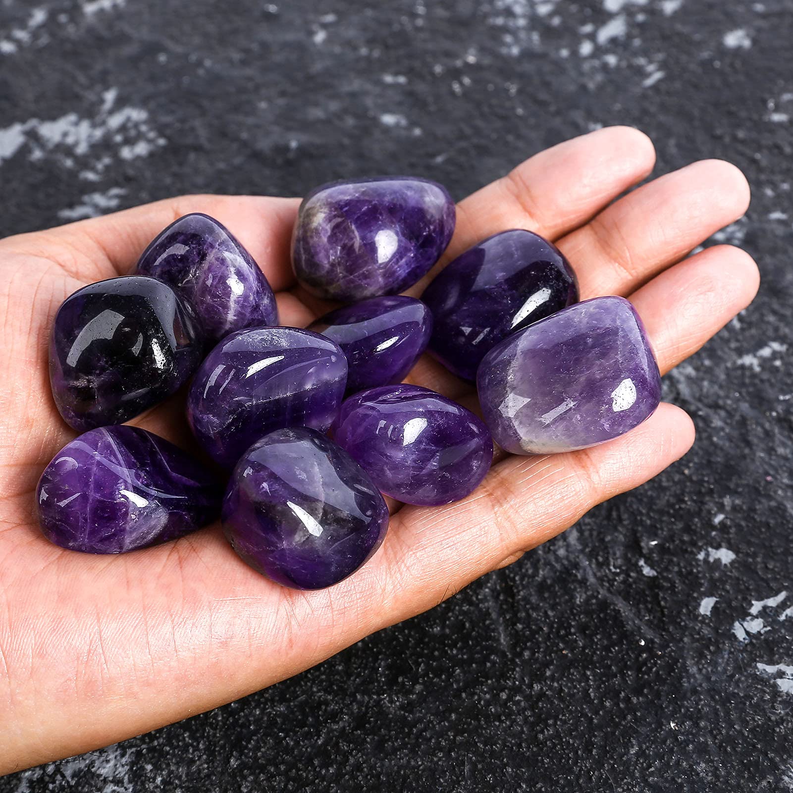 ZenQ 1/2 lb Tumbled Amethyst Stones for Wicca, Reiki, and Energy Crystal Healing, Natural Amethyst Crystal from Brazil