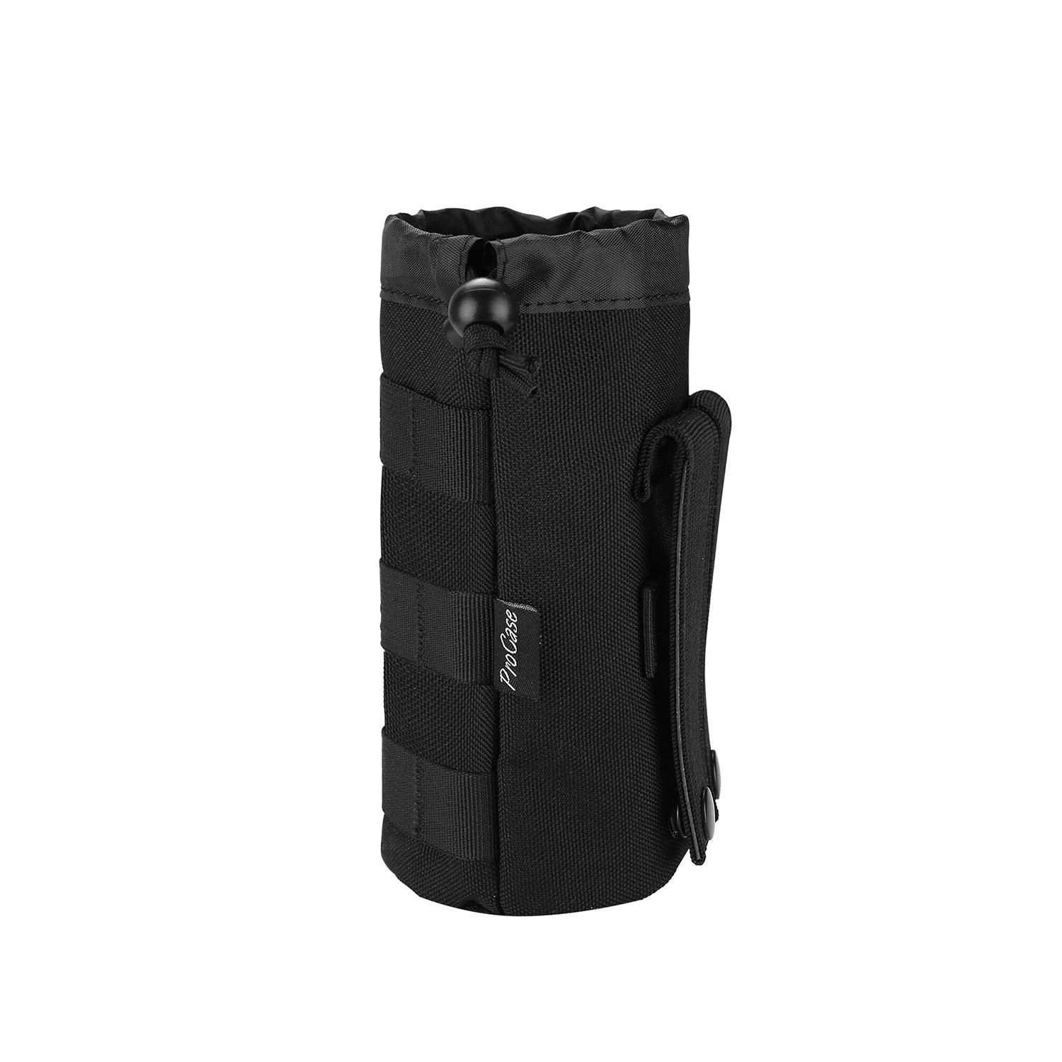 ProCase Tactical Molle Water Bottle Pouch, Military Bottle Holder with Top Drawstring & Mesh Bottom, Portable Water Container Pouch Bag Hydration Carrier for Camping Hiking Hunting Traveling –Black