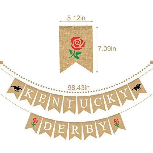 Pudodo Burlap Kentucky Derby Banner Horse Race Rose Party Fireplace Mantle Garland Decoration