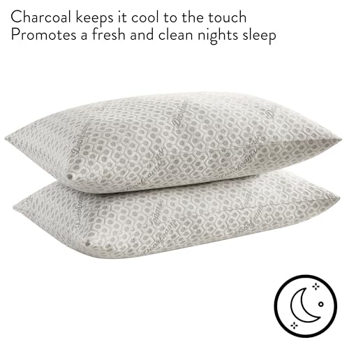 Dearfoams Bed Pillows - Standard/Queen Size - Set of 2 - Charcoal Infused Bed Pillow with Soft Knit Cover for Back, Side and Stomach Sleepers