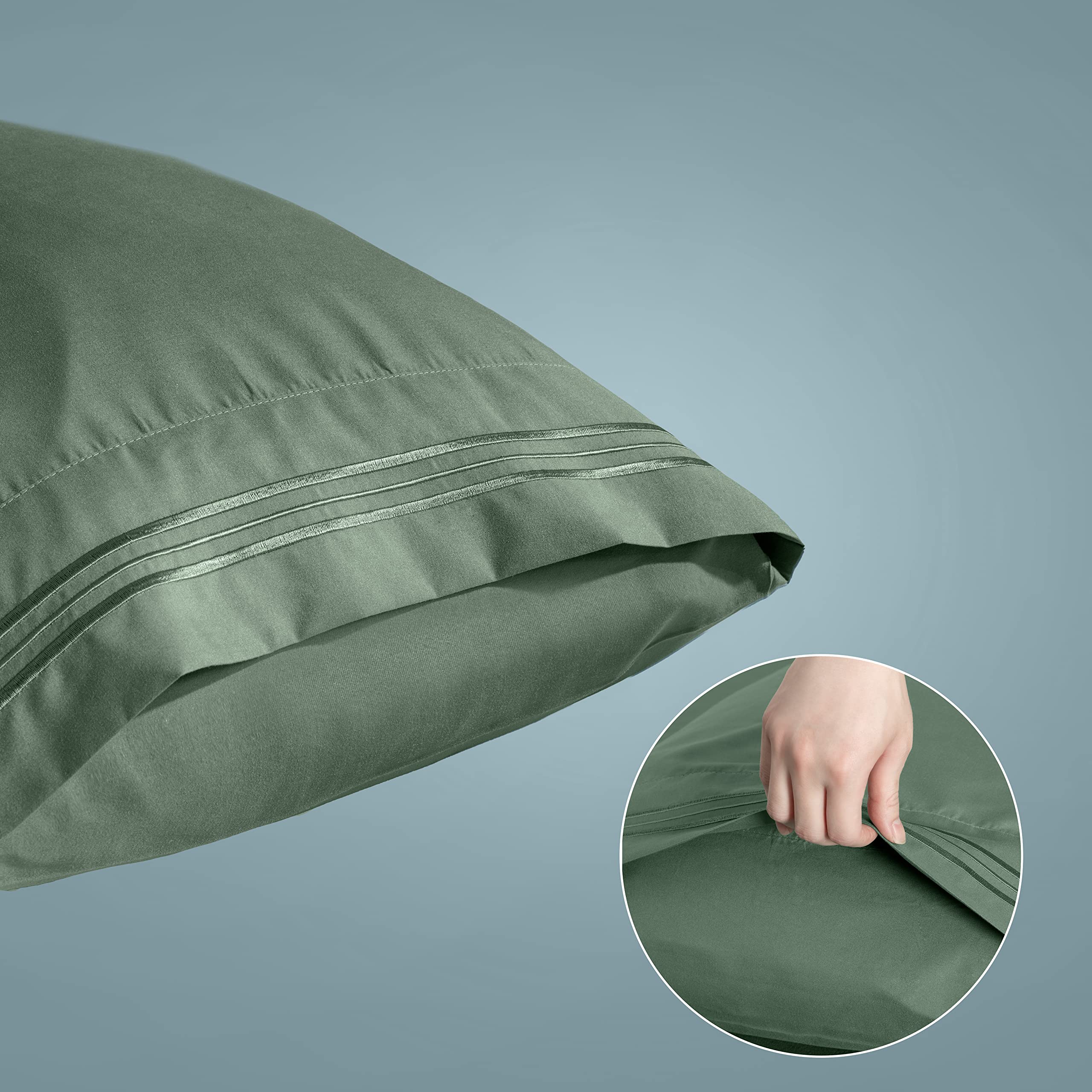 Aormenzy Microfiber Pillow Cases - Standard Size Set of 4-1800 Thread Count Ultra Soft Green Pillowcases - Wrinkle Resistant Pillow Covers with Envelope Closure - 20" x 26"
