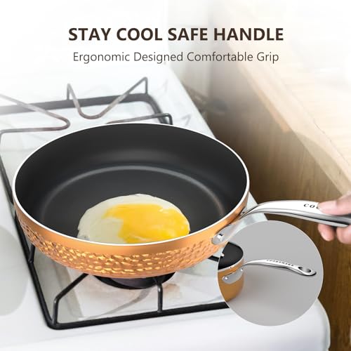 COOKSMARK 10 Piece Hammered Copper Cookware Set with Nonstick Coating, Induction Pots and Pans Set Dishwasher Safe