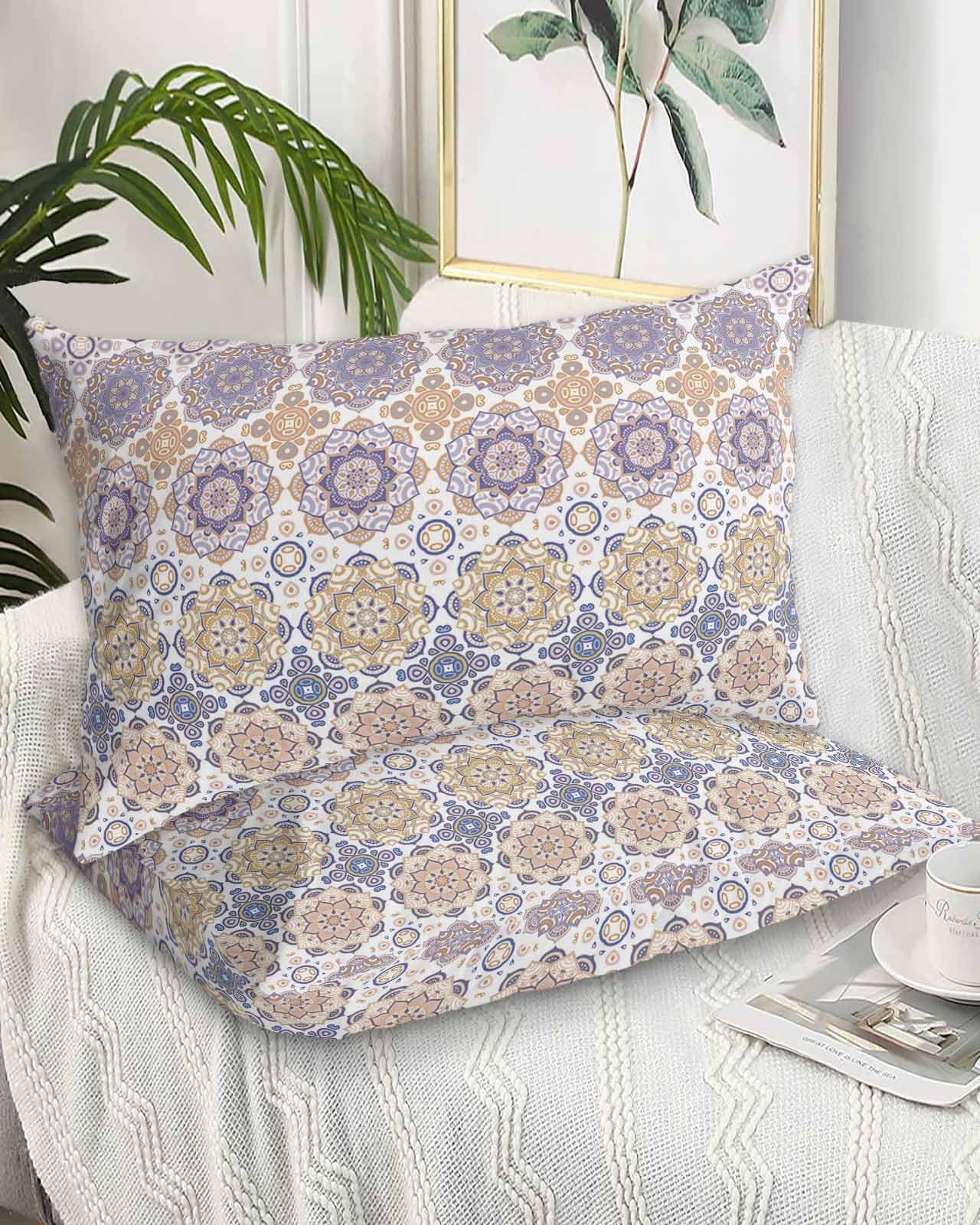 Edwiinsa Boho Flower Pillow Covers Standard Size Set of 2 20x26 Bed Pillow, Purple Orange Abstract Art Ethnic Pattern Plush Soft Comfort for Hair/Skin Cooling Pillowcases with Envelop Closure