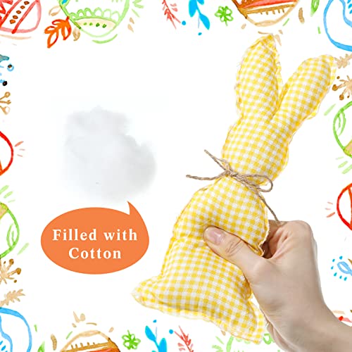 4 Pieces Easter Decor Farmhouse Rustic Bunny Decor Stuffed Bunny Ornaments Easter Centerpiece Decorations Easter Rabbit Figurine for Easter Basket Fillers Tiered Trays (Chic Style)