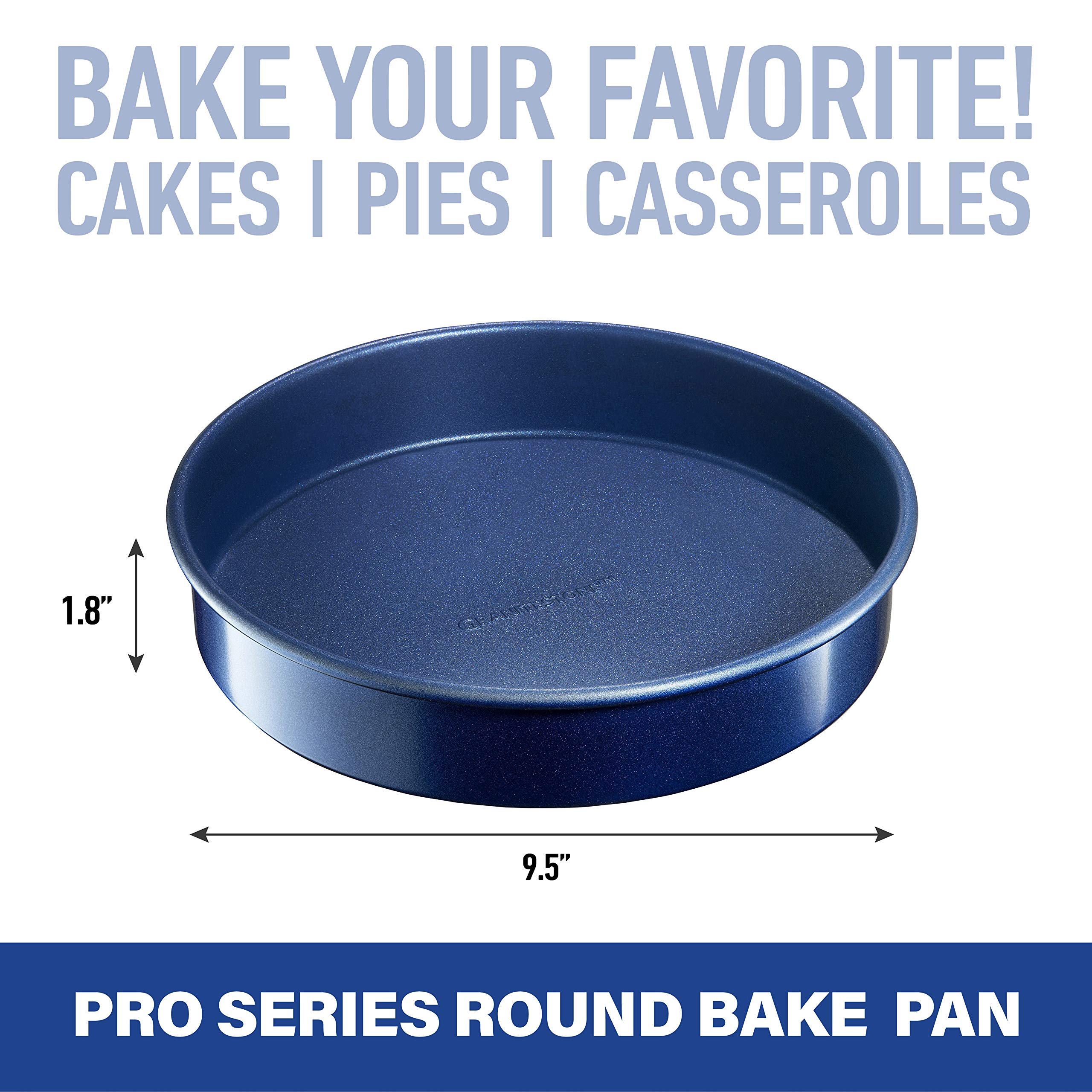 Granitestone Bakeware Round Baking Pan, Nonstick 9 Inch Round Cake Pan, Dishwasher Safe Circle Cake Pan for Cake, Cheesecake and More, Even Heating, No Warp, Healthy and Toxin Free Cake Tin- 9.5βx 2β