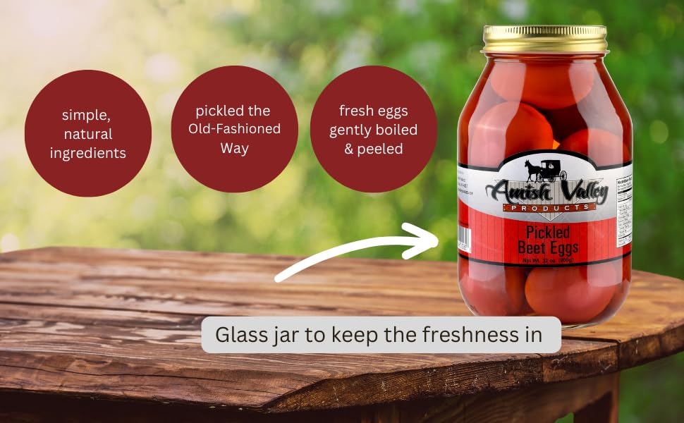 Amish Valley Products Pickled Eggs in Beet Juice Quart Glass Jar (1 Quart Jar - 32 oz)