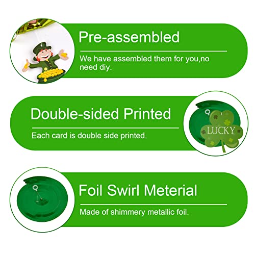 44 Pcs of St. Patrick's Day Hanging Decorations Swirls Shamrock Clover Leprechaun Horseshoe Ceiling Foil Swirls for Home Office Classroom Decor - Saint Patrick's Day Irish Party Supplies
