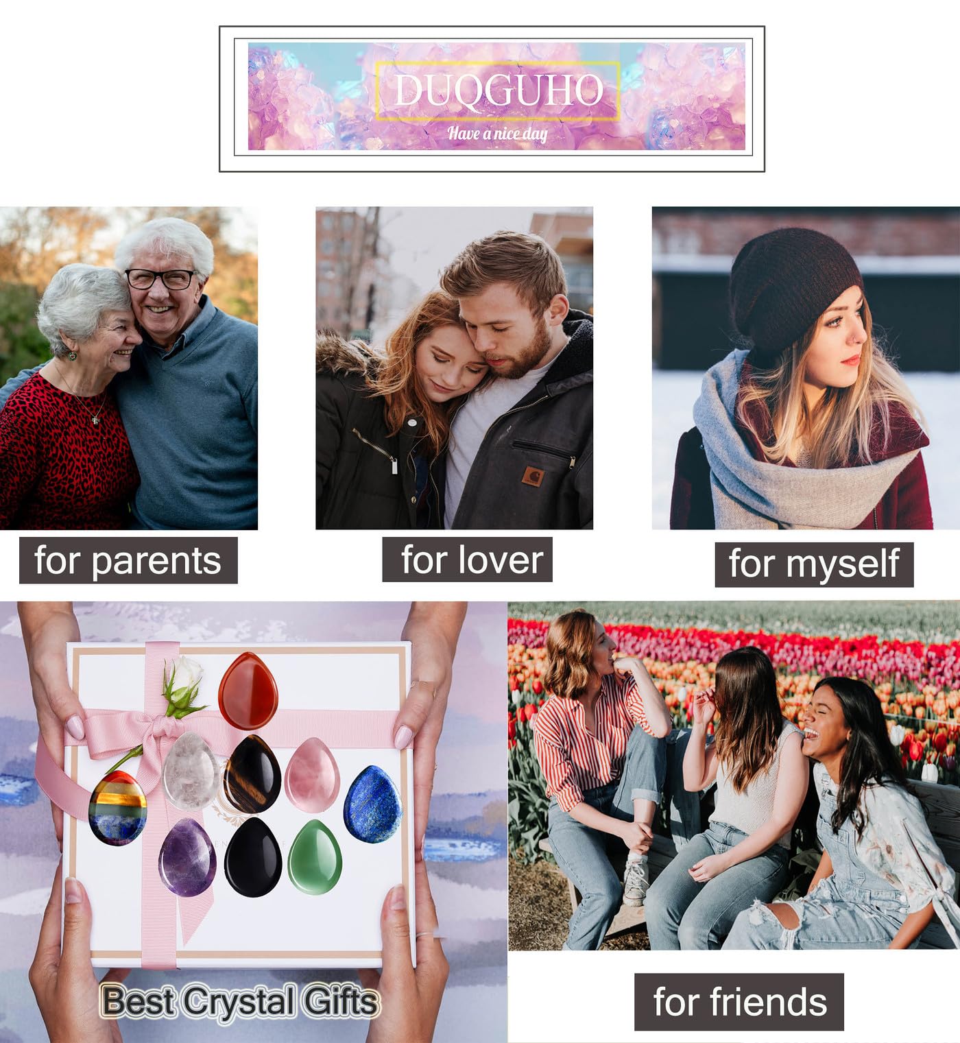 DUQGUHO 1.7" Worry Stone Natural Amethyst Healing Crystals Thumb Worry Stones for Anxiety Reiki Crystal Gemstone Polished Pocket Energy Quartz Stone