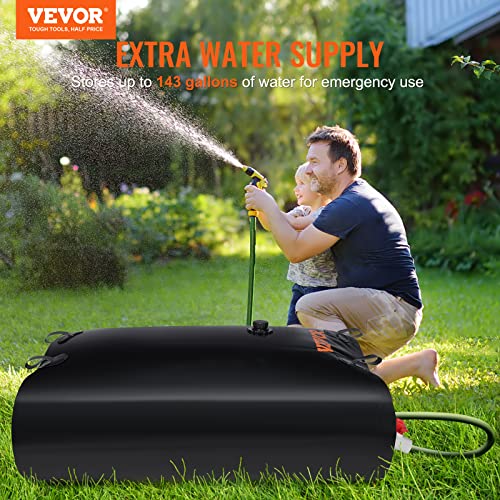 VEVOR Portable Water Storage Bladder,143 Gallon Large Capacity Water Storage Containers,1000D PVC Water Bladder Including Spigots and Overflow Kit,Water Tank for Garden Water Catcher, Black