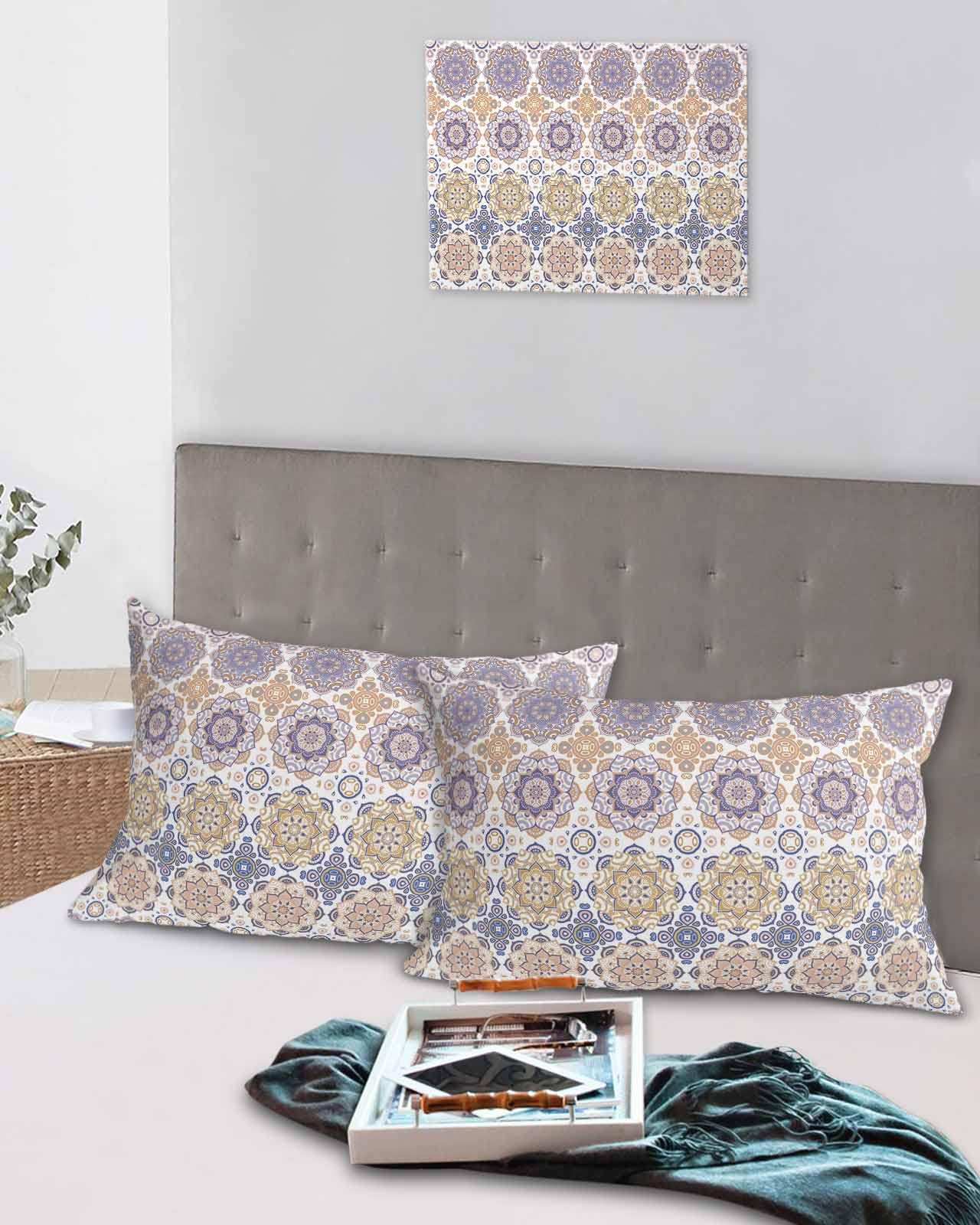 Edwiinsa Boho Flower Pillow Covers Standard Size Set of 2 20x26 Bed Pillow, Purple Orange Abstract Art Ethnic Pattern Plush Soft Comfort for Hair/Skin Cooling Pillowcases with Envelop Closure