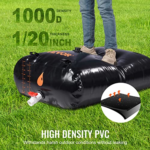 VEVOR Portable Water Storage Bladder,143 Gallon Large Capacity Water Storage Containers,1000D PVC Water Bladder Including Spigots and Overflow Kit,Water Tank for Garden Water Catcher, Black