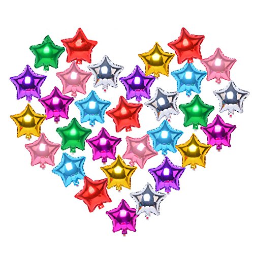 (Pack of 20) Assorted Color Small 5 Star Helium Foil Balloons for Wedding Birthday Anniversary Graduation Party Decoration (5 Inch)