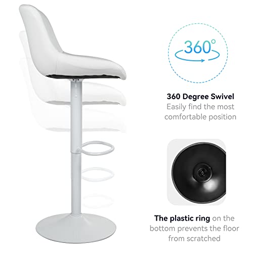 Nalupatio Bar Stools Set of 2, Adjustable Modern Swivel Bar Stools with Backs, Counter Height Performance Fabric Island Chairs for Home Kitchen, White